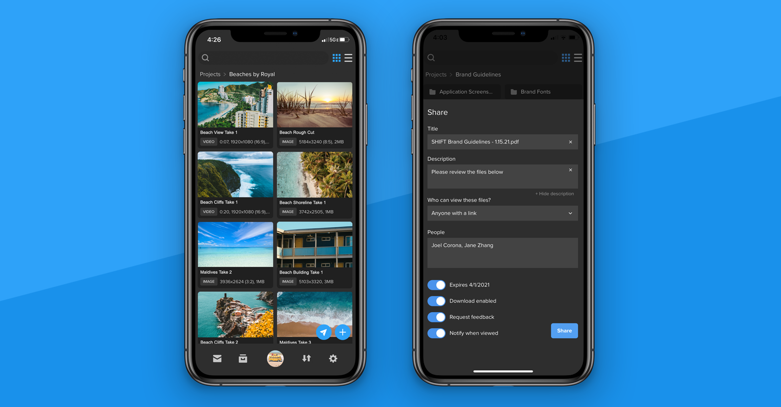 Share files from the SHIFT GO mobile app
